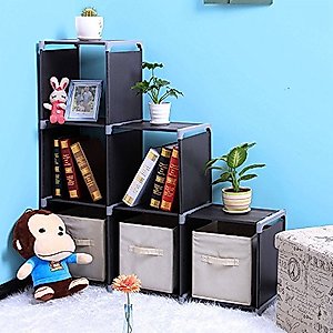 zeat Multifunctional Assembled 3 Tiers 6 Compartments Storage Shelf Black