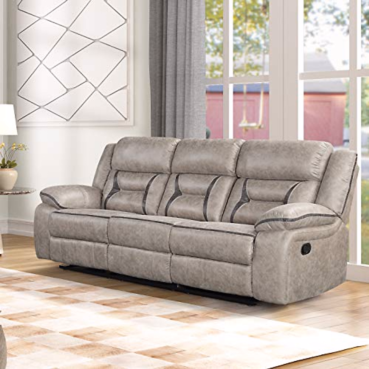 Roundhill Furniture Elkton Manual Motion Recliner with Storage Console, Sofa, Taupe