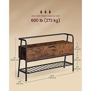VASAGLE Shoe Storage Bench with Seating, Shoe Bench with Organizer Drawer, Industrial Style, Steel Frame, Holds Up to 600LB, for Entryway, Living Room, Bedroom, Rustic Brown and Ink Black, ULSB151K01