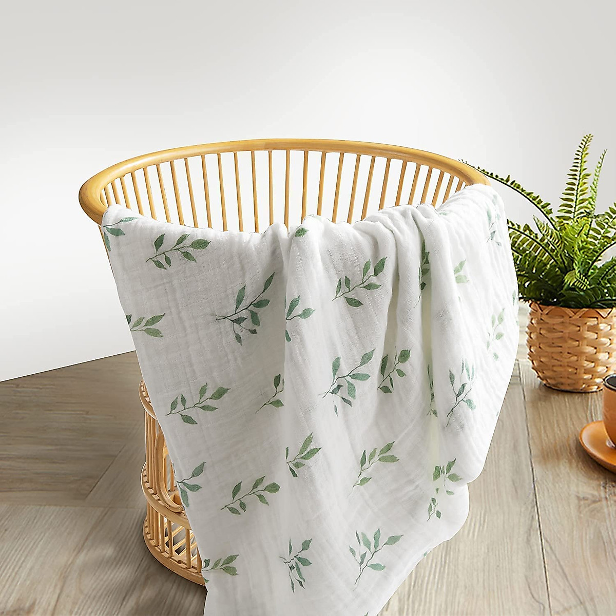 PINNKKU 4-Pcs Organic Cotton Swaddle Set, Baby Muslin Swaddle Blanket, Includes Name Announcement Card, Newborn Swaddle and Hat Set with Matching Bow, Hospital Receiving Blanket, Large 47" x 47”