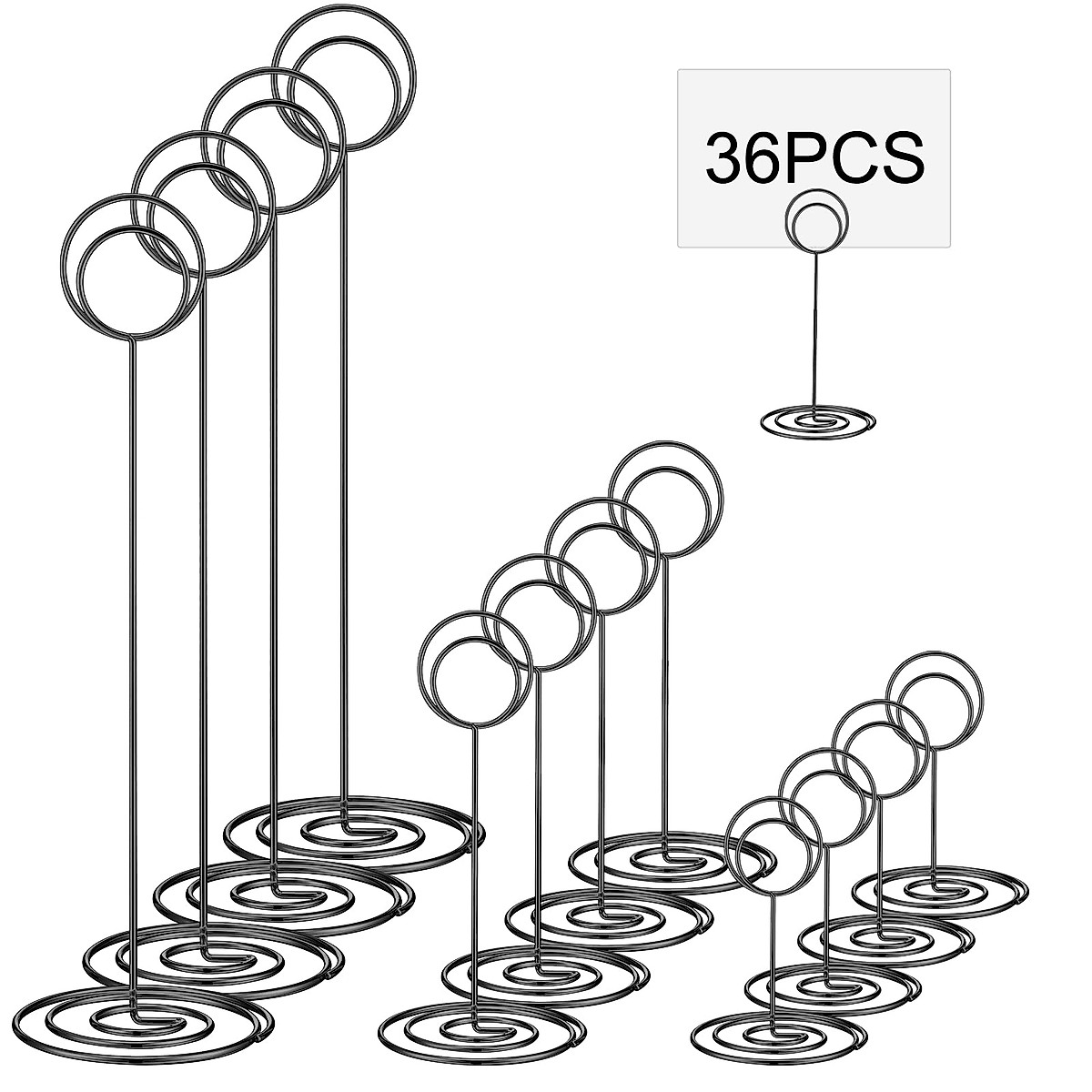Teling 36 Pieces Table Number Holders 3 Size Place Card Holder Name Numbers Menu Memo Note Card Picture Photo Holder Clip Stand Table Sign Holders for Wedding Anniversary Party Display (Black)