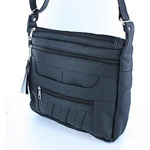 Roma F.C. Black Crossbody or Shoulder Carry Leather Locking Concealment Purse - CCW Concealed Carry Gun Bag