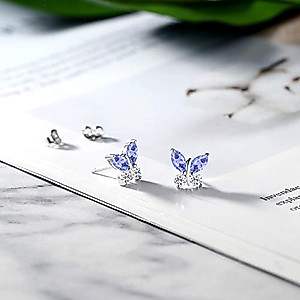 Gem Stone King 925 Silver Marquise Blue Tanzanite and White Topaz Butterfly Earrings For Women (1.56 Cttw, Gemstone December Birthstone, Center Stone: 6X3MM, Small Stones: 3MM)