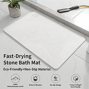 DREAVIO Stone Bath Mat - Quick Dry Diatomaceous Earth Bath Mat, Super Absorbent Diatomite Stone Bath Mats for Bathroom Floor, Kitchen Counter, Tub, Stone Shower Mat (23.5"x15",Marble White)