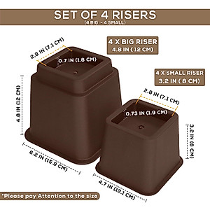 Utopia Bedding Adjustable Bed Furniture Risers - Elevation in Heights 3, 5 or 8 Inch Heavy Duty Risers for Beds and Under Bed Storage - Supports up to 1,300 lbs - (Set of 4 Riser, Brown)