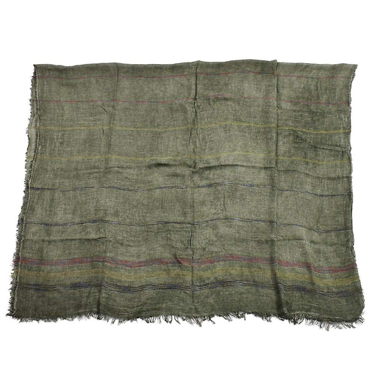 Kangqifen Unisex Striped Soft Scarf Cotton Linen Lightweight Large Scarves 75 x 35 inches ArmyGreen