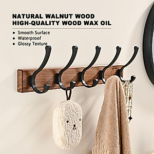 LECHYN 17.3" Small Wooden Coat Rack Wall Mount with 5 Hooks, Entryway Wall Hooks Coat Hanger for Hanging Towel Jacket Clothes Hat Backpack Shoe Purse Key Holder Multi Hook Rail by Black Walnut Wood