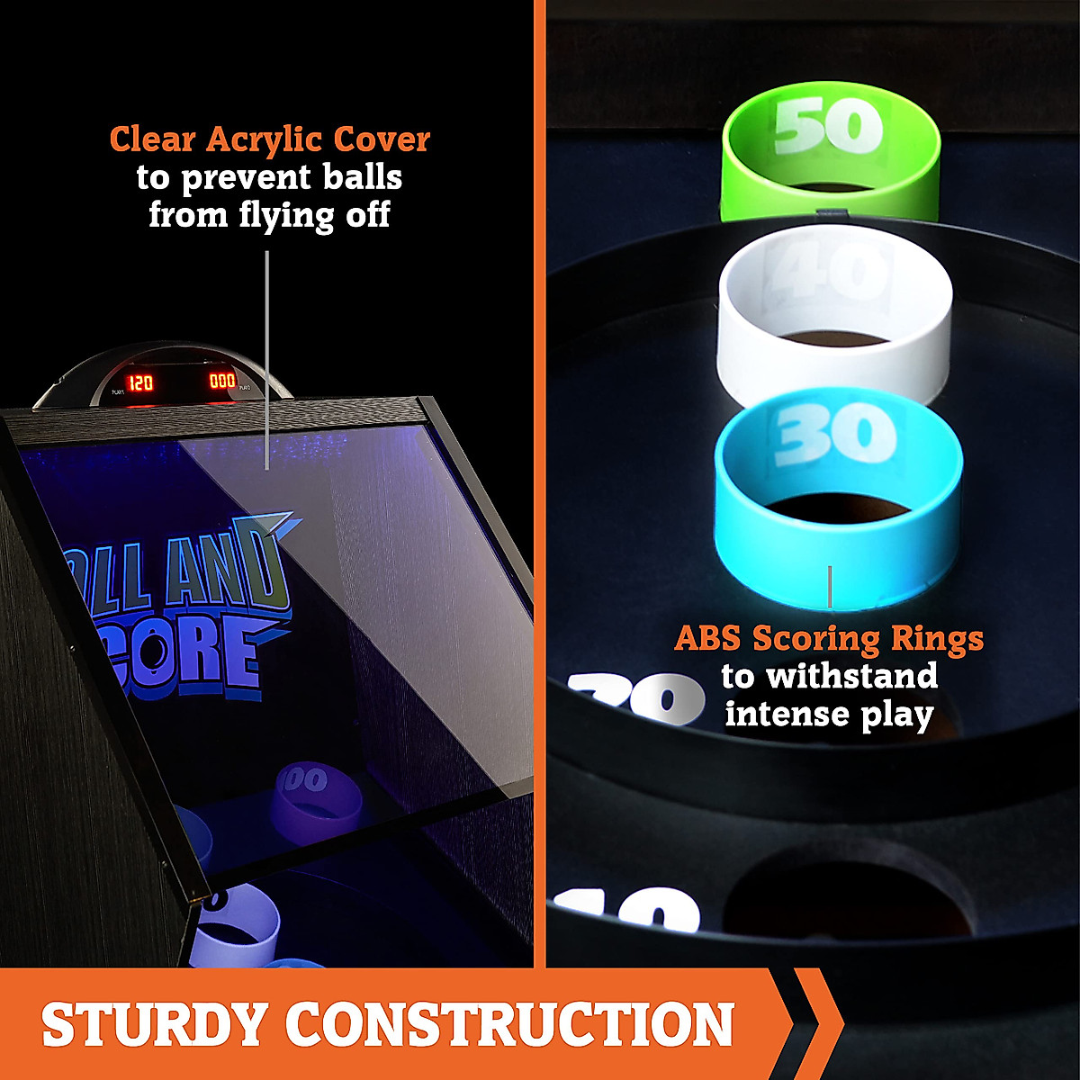 Hall of Games 108" Roll and Score with LED Lights and Electronic Scorer, Black/Blue, 9 Foot