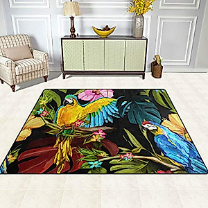 Modern Area Rugs 5x7 Washable - Parrots On The Tropical Branches Soft Area Rug Anti-Skid Nursery Runner Rugs Floor Mat Home Decor Living Room and Outdoor