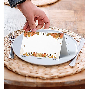 Thanksgiving Place Cards (3.5 x 2 in) 25 pcs, Table Name Cards for Thanksgiving Party, Seating Name Cards, Food Labels, Scored for Easy Folding, Thanksgiving Party Supplies, Fiesta Party - SJK009