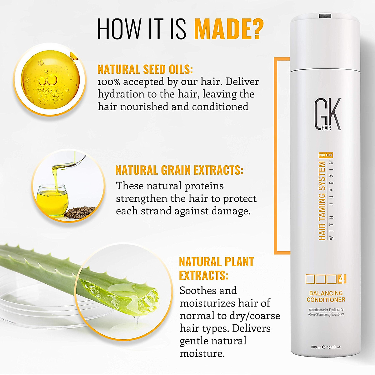 GK HAIR Global Keratin Balancing Conditioner (10.1 Fl Oz/300ml) For Oily & Color Treated Hair Daily Use After Shampoo Conditioning Deep Cleanser & Impurities Remover Restores pH Levels