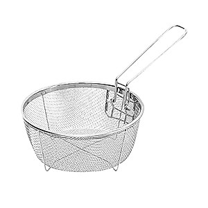 Stainless Steel Deep Fry Basket Fried Basket, Round Fryer Basket, Deep Wire Strainer for Frying, Oil Drainer Strainer Tool with Handle, Ideal for Chips, Fries, Shrimps