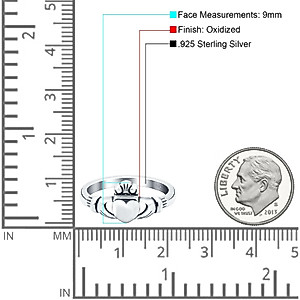 Blue Apple Co. Sterling Silver Size-7 Petite Dainty Irish Claddagh Promise Band Statement Fashion Thumb Ring 925 Sterling Silver