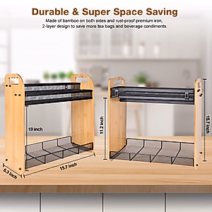 ITHSKUILL Tea Bag Organizer, Large Capacity Tea Organizer for Tea Bags, Bamboo Multi-functional Storage Coffee Bar Accessories for Home Office Kitchen Counter Cabinet Pantry Organizer