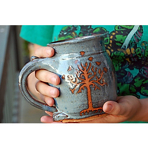Hand Thrown Pottery Mug with Tree of Life Mug or Tree of Gondor Handmade in North Carolina