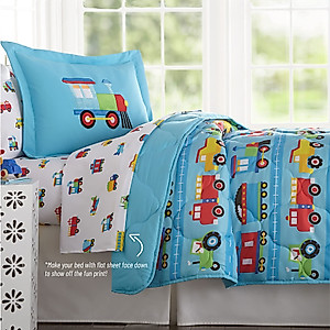 Wildkin Kids 5 Pc Twin Bed In A Bag for Boys and Girls, Microfiber Bedding Set Includes Comforter, Flat Sheet, Fitted Sheet, One Pillow Case and One Sham (Trains, Planes, and Trucks)