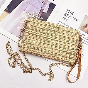 Beurlike Straw Clutch Purses for Women Beach Wristlet Wallet Small Cross body bag for Girls(Natural)
