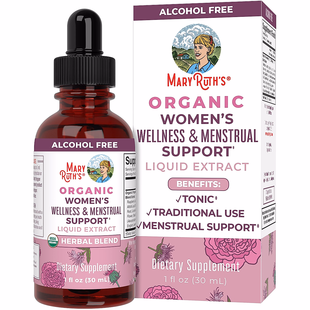 MaryRuth Organics USDA Organic Women's Wellness Liquid Herbal Supplements | Includes Stinging Nettle, Raspberry Leaf, Eleuthero Root, Chaste Tree Berry | Menstrual Support | Non-GMO, Vegan