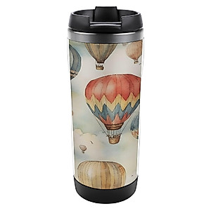 HKMNTGD Travel Coffee Mug, Insulated Tumblers Watercolor Hot Air Balloon Printed Stainless Steel Cups Reusable Stainless Steel Cups Insulated Tumbler with Lid