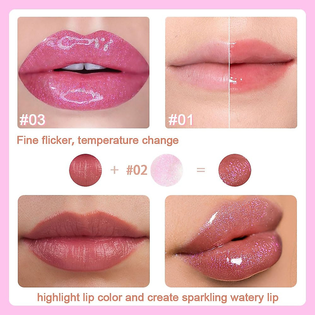 BINGBRUSH 3 Pcs Color Changing Lip Gloss Tinted, Pink Plumping Magic Mood Lipstick Lip Glaze, High-Shine Clear Lip Stain Lip Balm Lip Care, Longlasting Moisturizing Lip Glow Oil