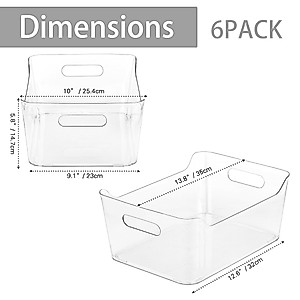 Tiawudi 6 Pack Plastic Storage Bins, X-Large Pantry Organizer, Clear Storage Containers and Organizer Bins, Multi-Use Bins for Home, Kitchen and Cabinet