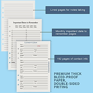 Refillable Address Book with Alphabetical Tabs, w/Pockets, 648 Large Print Telephone Birthday Email PU Leather Hardcover Durable for Women Men Seniors Home Office, 236Pages, A5, Black