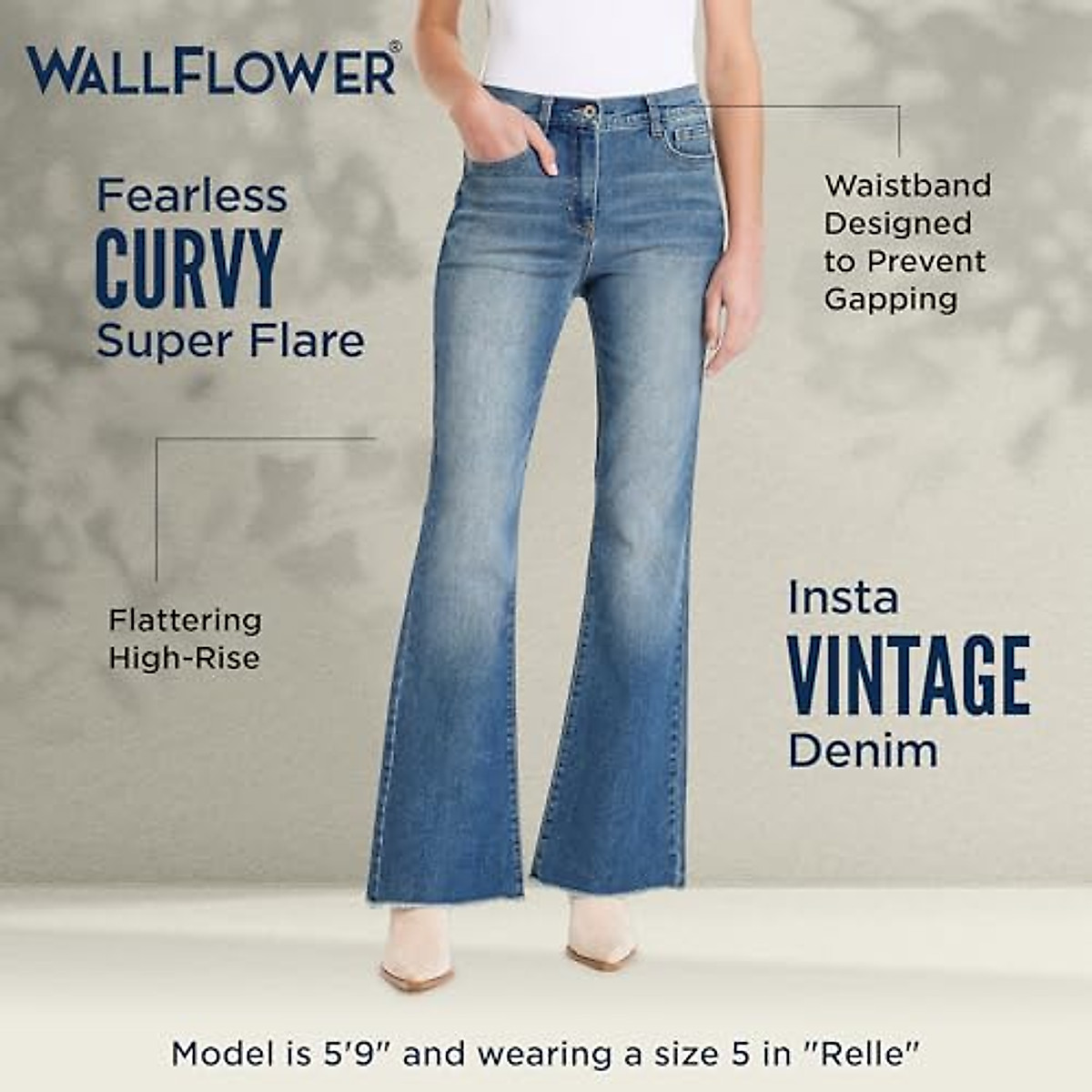 WallFlower Women's Fearless Curvy Super Flare High Rise Insta Vintage Juniors Jeans, Relle, 17