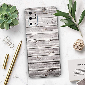 DesignSkinz Aged White Wood Planks Protective Vinyl Decal Wrap Skin Cover Compatible with The Samsung Galaxy S20 (Screen Trim & Back Glass Skin)