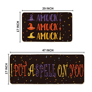 Artoid Mode Black I Put A Spell On You Amuck Halloween Decorative Kitchen Mats Set of 2, Low-Profile Floor Mat 17x29 and 17x47 Inch