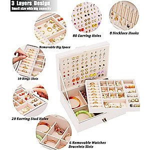 QBestry Stud Earring Organizer for Girls White Jewelry Box for Earrings Necklace Jewelry Organizer Studs,Girls Earring Box for Womens Necklace Holder Rings Organizer Jewelry Earring Storage Box,White
