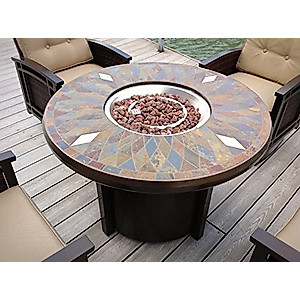 Pebble Lane Living Exclusive Natural Slate Top Outdoor Fire Pit with Metal Cover & 50,000 BTU Burner, Rust Resistant Powder Coating, Lava Rocks Included, Sleek Bronze Frame, 42" W x 27.5" H