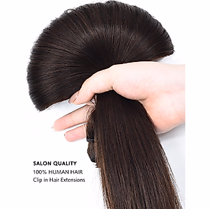 Yamel Remy Clip in Hair Extensions Human Hair 7Pcs 16 Clips Real Human Hair Extensions Clip Dark Brown