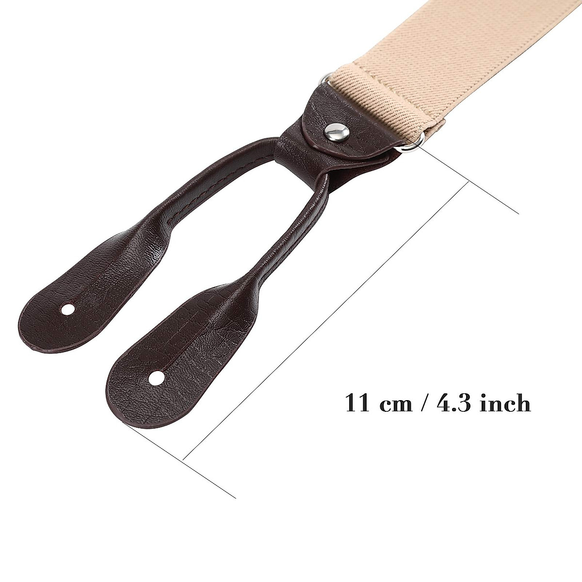 AWAYTR Mens Brown Button End Suspenders - Adjustable Elastic Y Shape Tuxedo Suspender (Khaki)