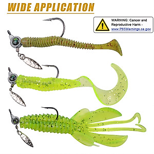 Fishing Jig Head Hook 10pcs Underspin Jig Head Swimbait Jigs with Willow Bladed 3D Big Eyes Round Head Crappie Jigs Saltwater Freshwater Bass Fishing Tackle Accessories 1/8, 3/16, 1/4, 3/8oz