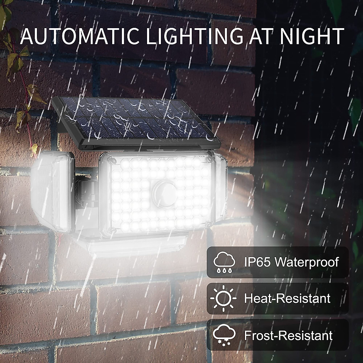 UNITXIN Solar Motion Sensor Lights 214 LED 4 Heads Adjustable 3000lm Ultra Bright Outdoor Waterproof Solar Powered Rotable Flood Light for Yard Garage Entryway Patio (2 Pack)