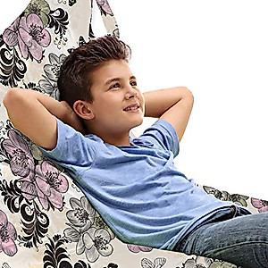 Ambesonne Vintage Lounger Chair Bag, Nostalgic Floral Pattern with Hand Drawn Flowers and Curly Leaves, High Capacity Storage with Handle Container, Lounger Size, Multicolor