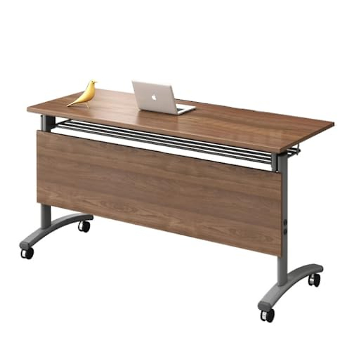 Foldable Meeting Table,Flip Top Mobile Training Table with Modesty and Lockable Wheels, for Conference Rooms,Training Rooms,Media Centers,Classrooms (Color : Brown, Size : 120 * 50 * 75cm)