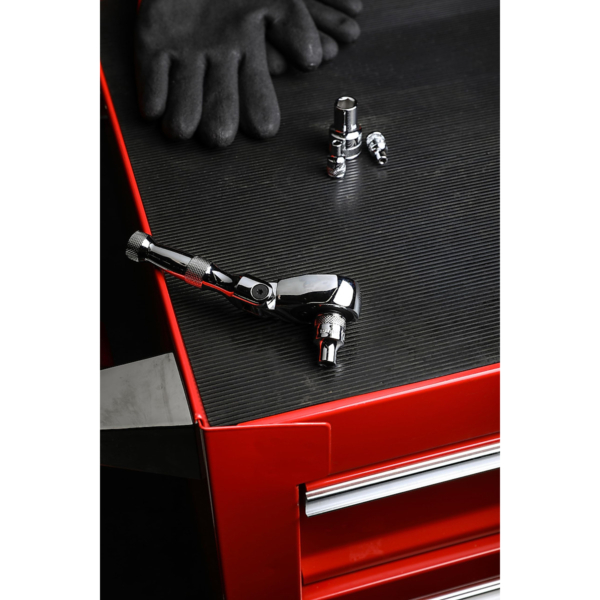 ARES 42044 - Flex Head Stubby Ratchet - 3/8-Inch Drive 72-Tooth Ratchet - Premium Chrome Vanadium Steel Construction & Mirror Polish Finish - Quick Release Reversible Direction Head Design