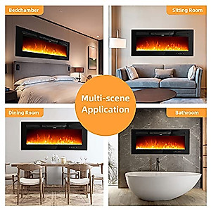 SANHSEHOME 60 Inch Electric Fireplace Inserts Wall Fireplace Electric with Remote Control Electric Fireplace Wall Mounted Recessed with Fake Log & Crystal 1-8h Timer 750W/1500W, 9 Flame Colors 5.7" W