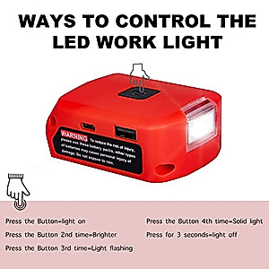 Lilocaja M18 Power Source Replacement for Milwaukee USB Charger Adapter 49-24-2371, with USB-C & USB Port & LED Work Light & DC Port, Compatible with Milwaukee M18 18V Li-ion Battery