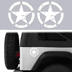 Hooke Road Star Bumper Sticker Body Truck Cars Decals Decoration for Jeep Wrangler YJ TJ JK JL Gladiator Tundra Tacoma F150 RAM Pickup Trucks All Cars - White, 6.3inches