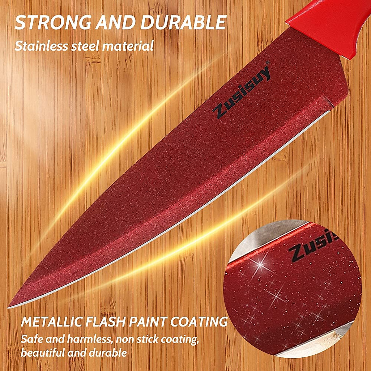 Zusisuy Red Professional Kitchen Knife Chef Set, Kitchen Knife Set Stainless Steel, Kitchen Knife Set Dishwasher Safe with Sheathes