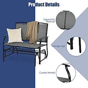 Giantex Patio Glider Benches for Outside, Swing Glider Chair with Steel Frame, 400 LBS Capacity, Patio Swing Rocker, 2-Person Loveseat for Backyard, Poolside, Lawn, Balcony, Porch Glider Bench(Gray)