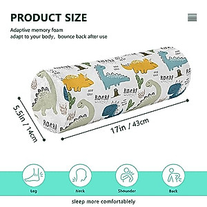 Vnurnrn Childish Dinosaur Neck Support Pillow Round Neck Roll Bolster Cylinder Pillow Cervical Pillows Leg Pillow for Leg Knee Back Head Support for Gifts Camp Study Work