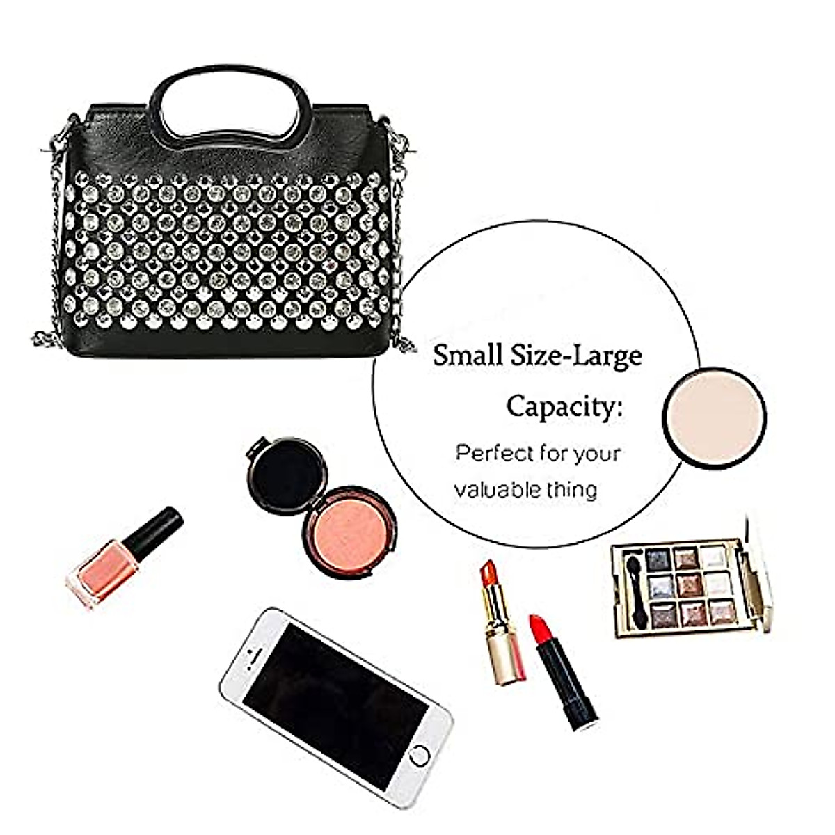 Heidi Women's Small Studs Rivet Crossbody Handbag Fashion Shell Shape Shoulder Messenger Bag (Black(style2))