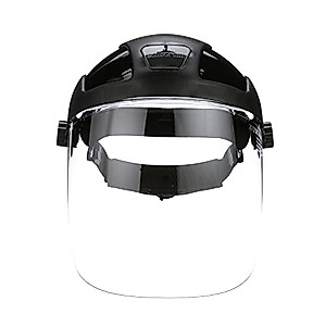 Sellstrom Face Shield - Single Crown Full Safety Mask for Men & Women - Clear Polycarbonate - Ratchet Headgear - S32010