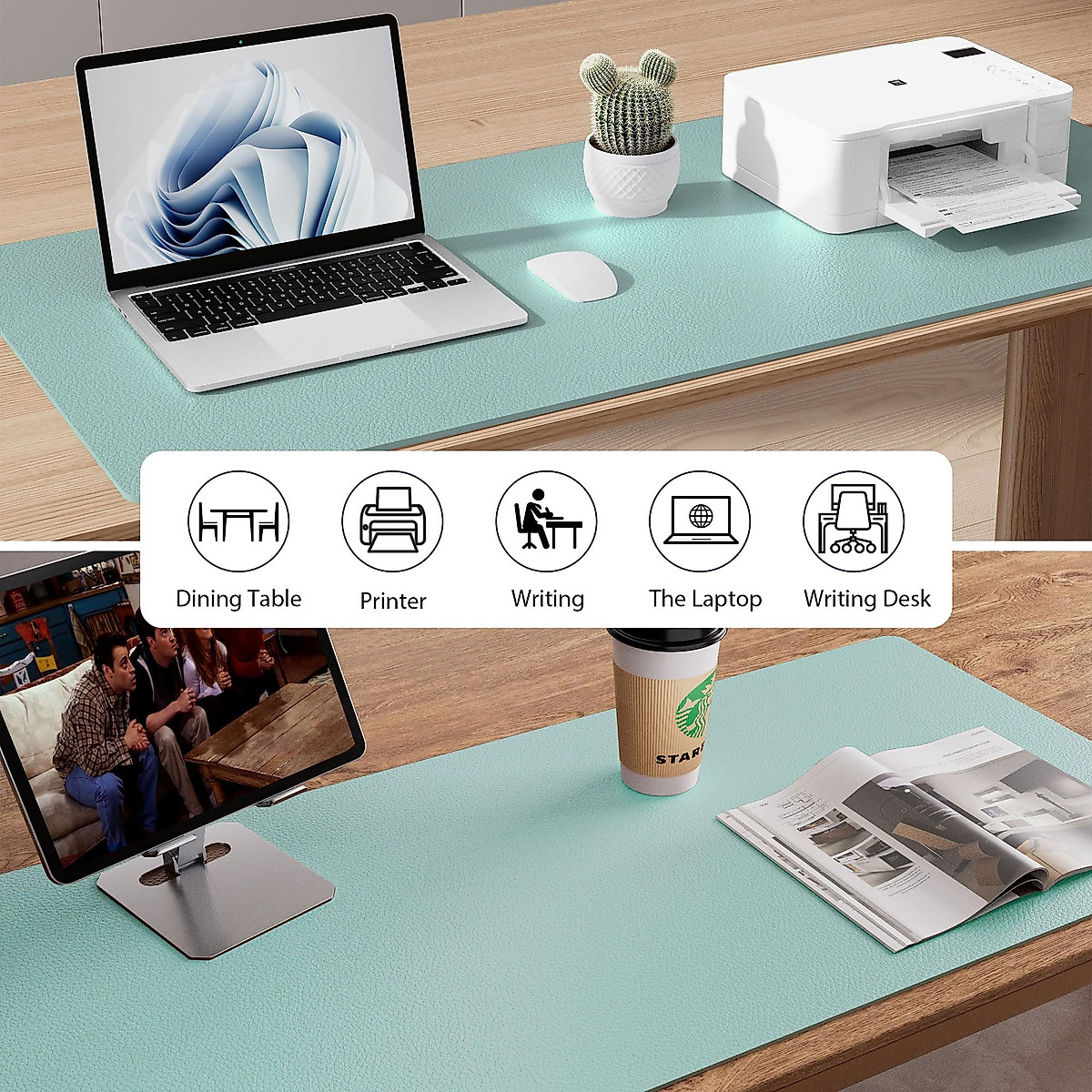 Leather Desk Pad Protector,Mouse Pad,Office Desk Mat, Non-Slip PU Leather Desk Blotter,Laptop Desk Pad,Waterproof Desk Writing Pad for Office and Home (Light Blue,31.5" x 15.7")