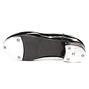 DKZSYIM Tap Shoes Patent Leather Full-Sole Lace-up Dancing Shoes for Girls, Women and Men,Model WX-QD,Black, 9.5 B(M) US