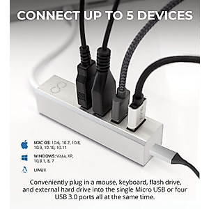 Blucoil USB-C Mini Hub with 1 x Micro-USB and 4 x USB 3.0 Expansion Ports - Compatible with Apple MacBook/MacBook Pro/iMac/iMac Pro, Google Pixel Chromebook, Samsung, Windows, Linux PC, and More