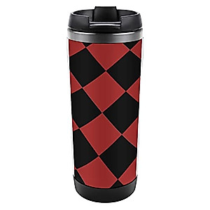 Red and Black Squares Travel Coffee Mugs with Lid Insulated Cups Stainless Steel Double Wall Water Bottle